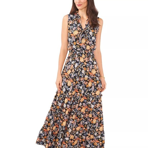 MSK | Dresses | Msk Womens Floralprint Smockedwaist Tiered Maxi Dress ...